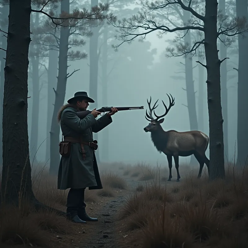 17th Century Hunter Stalking Elk - Tangra AI Image Generator