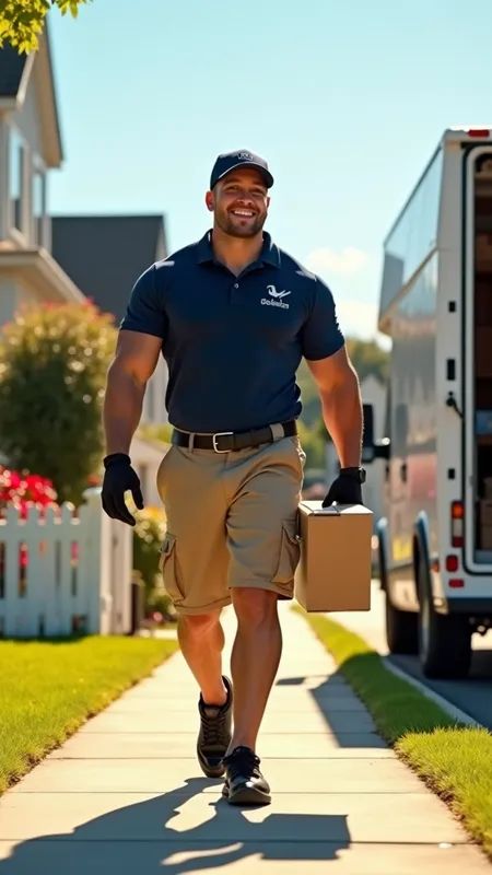 Bodybuilder Courier in Suburban Morning - Tangra AI Image Generator