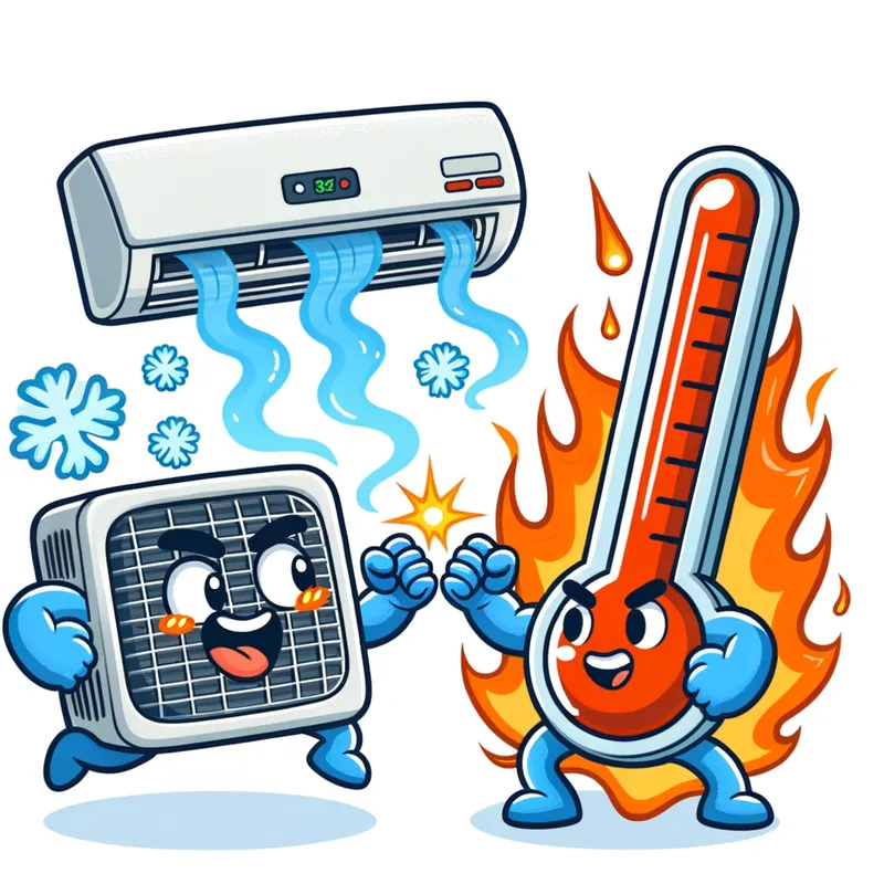 Cartoon AC vs. Thermometer - Tangra AI Image Generator