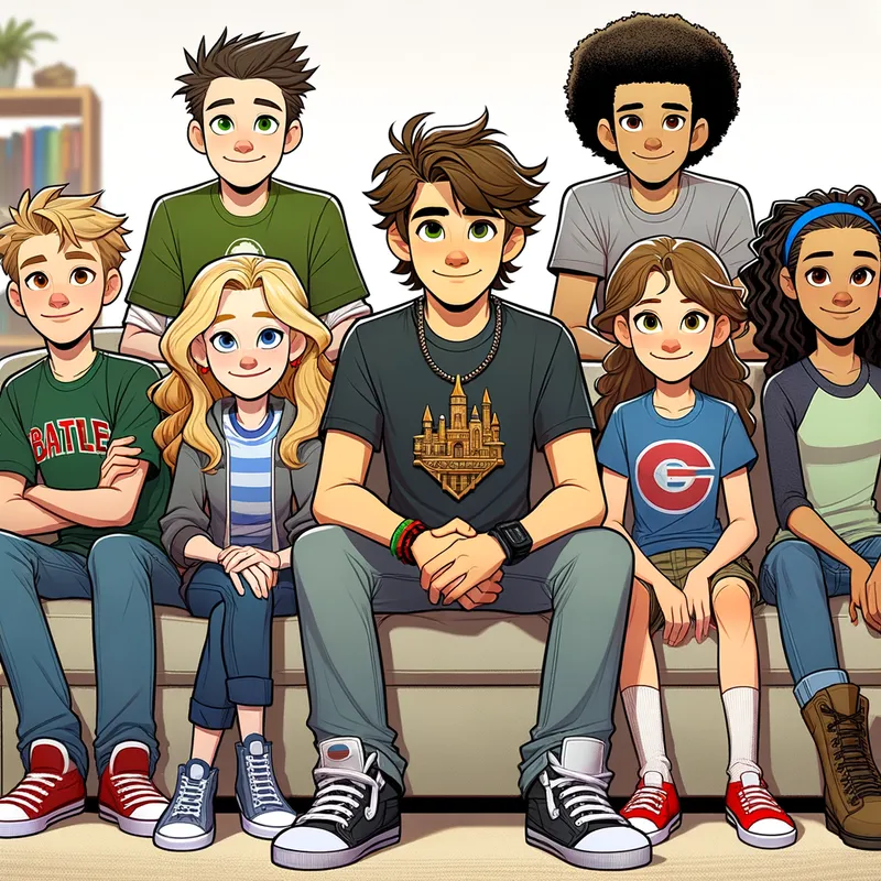 Cartoon Group on Couch - Tangra AI Image Generator