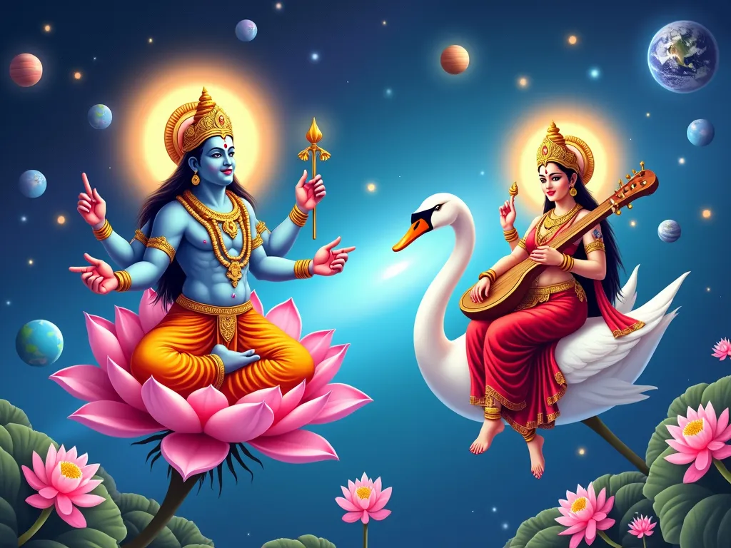 Cosmic Saraswati & Brahma - Tangra AI Image Generator