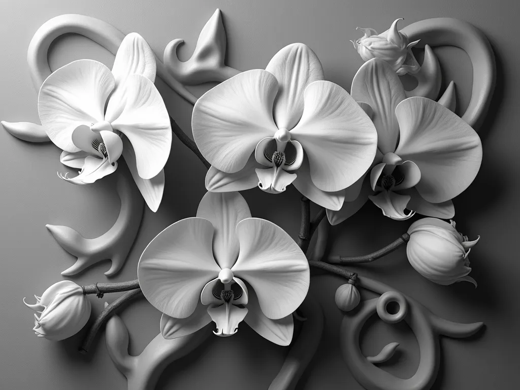 Deep Relief Grayscale Orchids - Tangra AI Image Generator