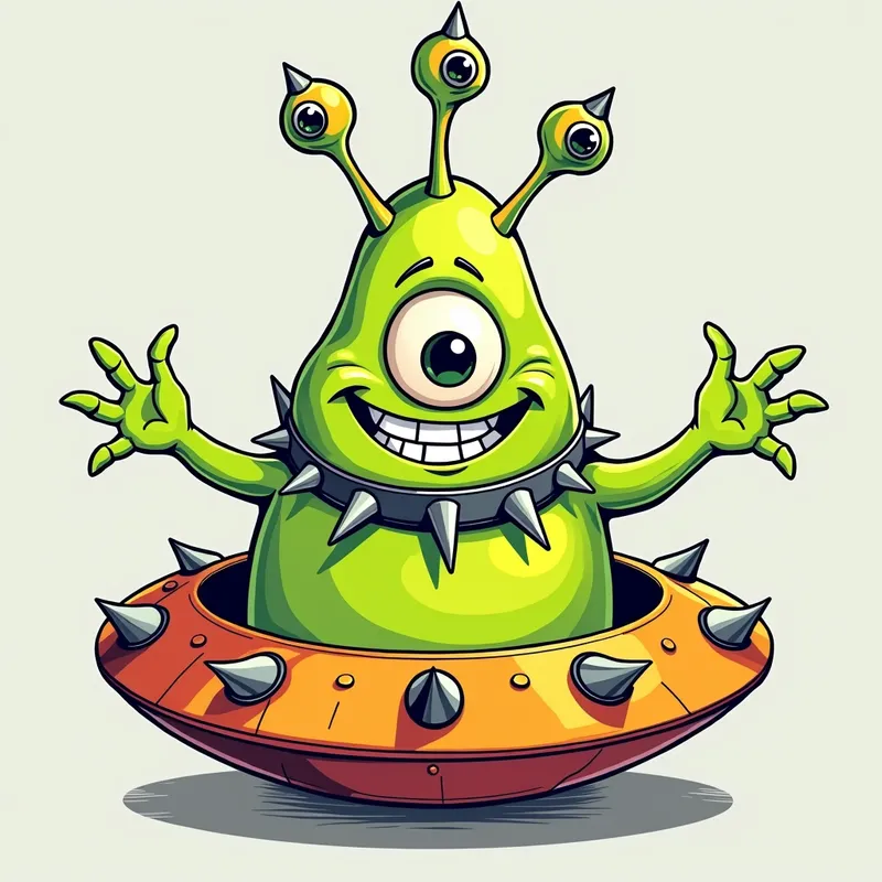 Friendly Alien in Spiky Spaceship - Tangra AI Image Generator