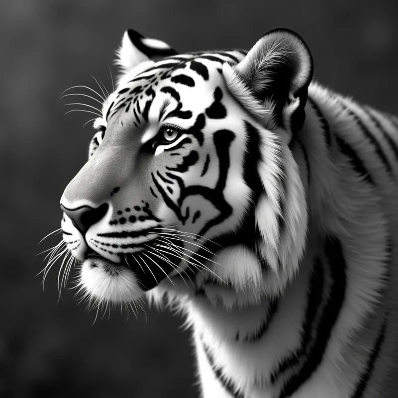 Front-Facing Grayscale Tiger - Tangra AI Image Generator