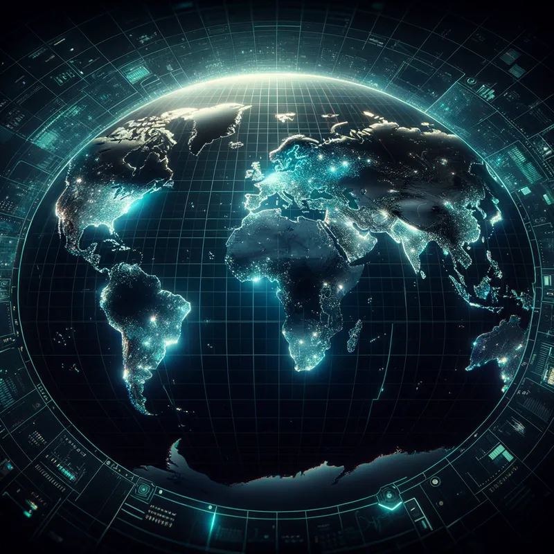 Futuristic Global Surveillance Dashboard - Tangra AI Image Generator