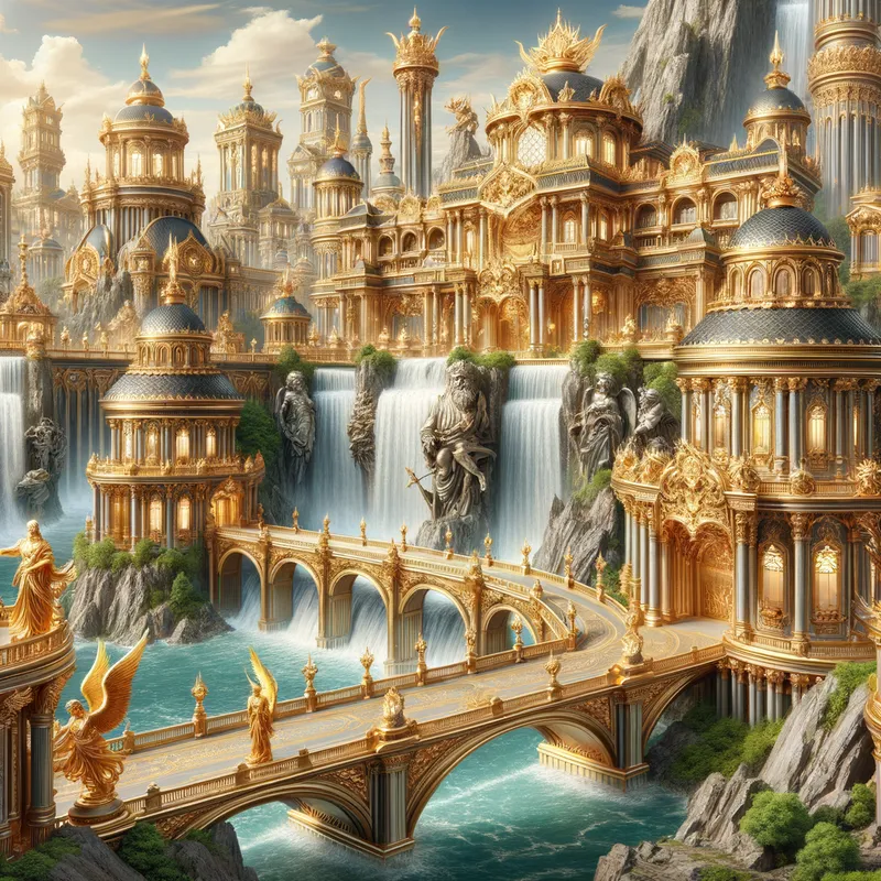 Golden Waterfall Kingdom - Tangra AI Image Generator