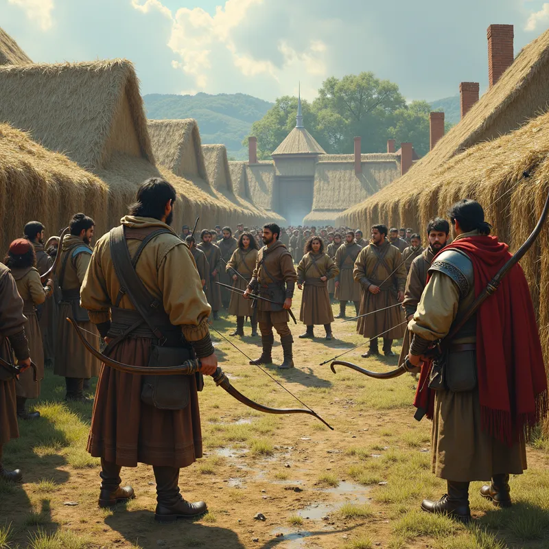Medieval Barracks: Archers in Training - Tangra AI Image Generator