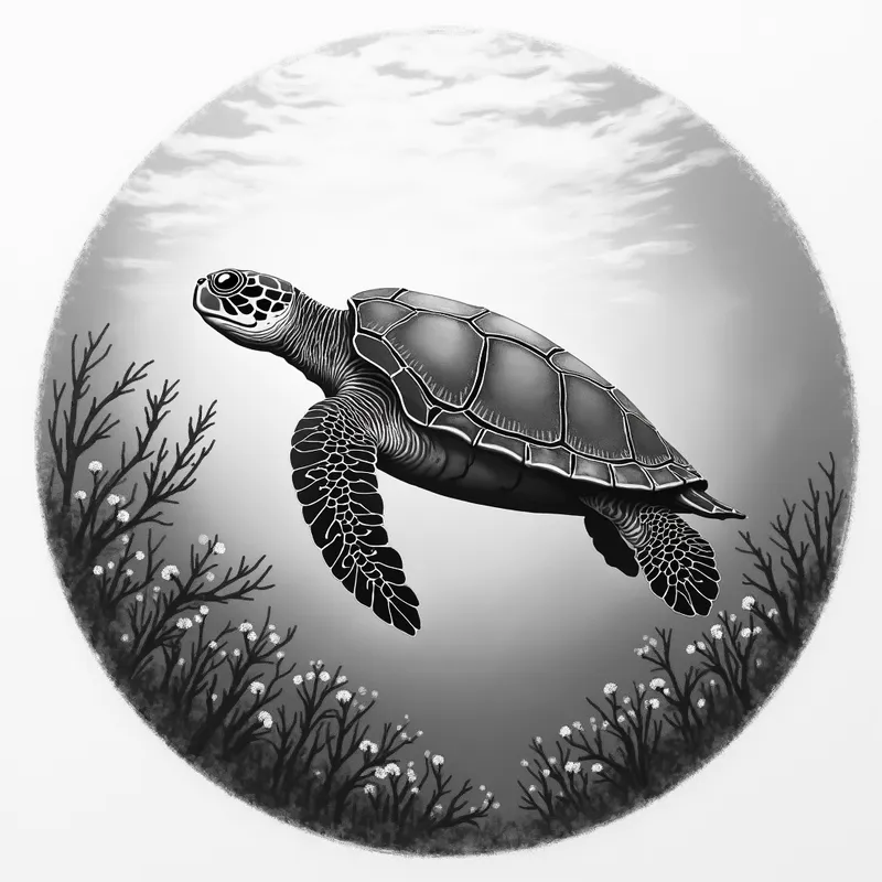 Realistic Grayscale Sea Turtle Drawing - Tangra AI Image Generator
