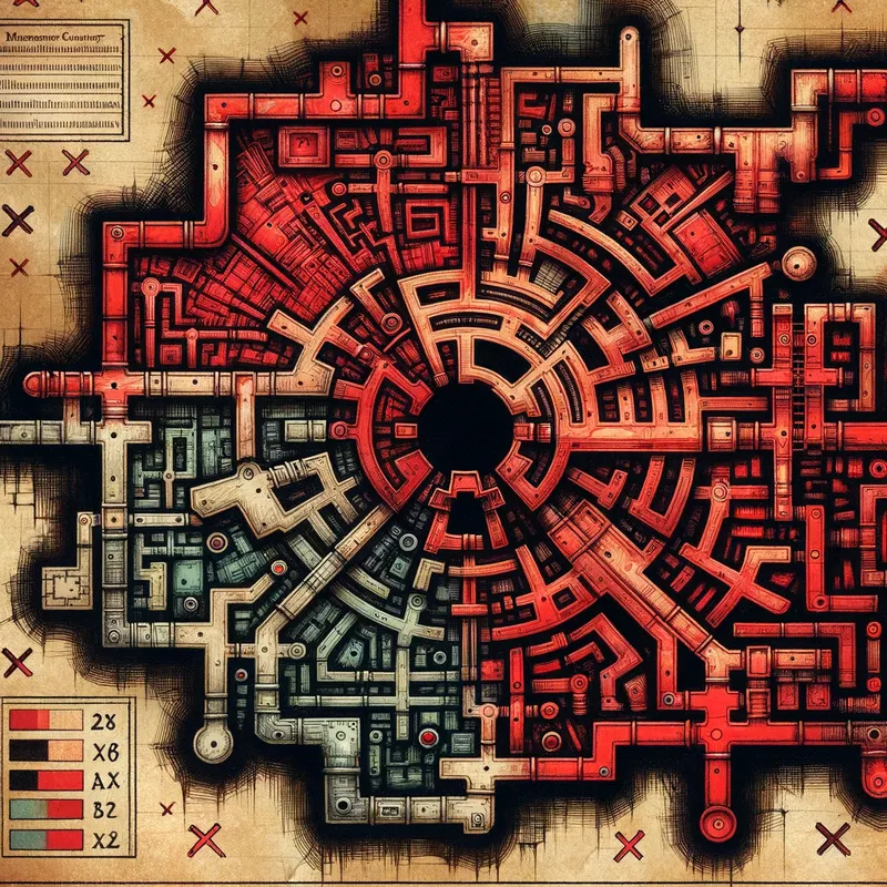 Red Mine Schematic Horror - Tangra AI Image Generator