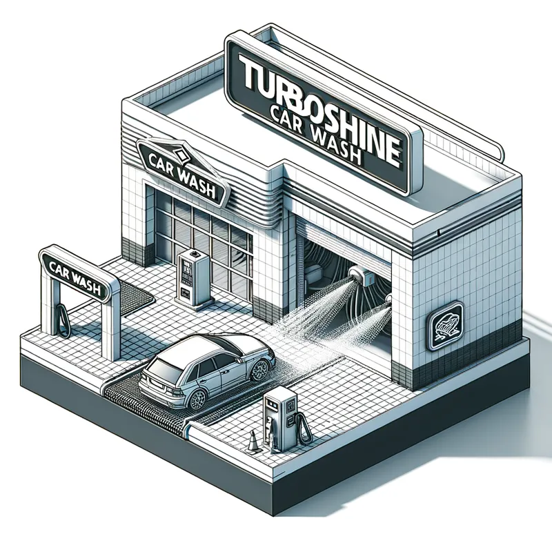 TurboShine Car Wash Side Perspective - Tangra AI Image Generator