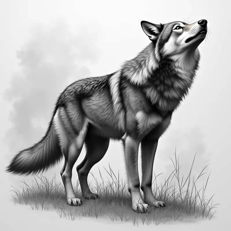 Wolf Hunting in Grayscale 3D Drawing - Tangra AI Image Generator
